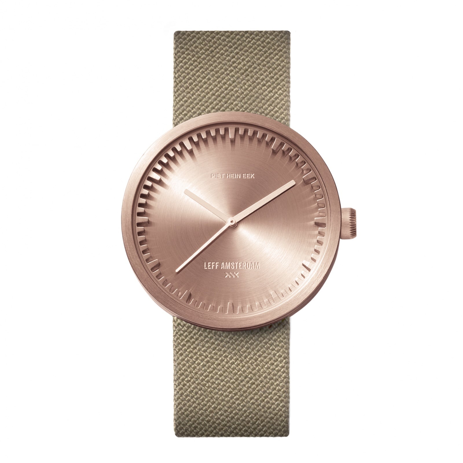 Tube watch D38 - rose gold with sand cordura-leather strap 38mm - LEFF ...