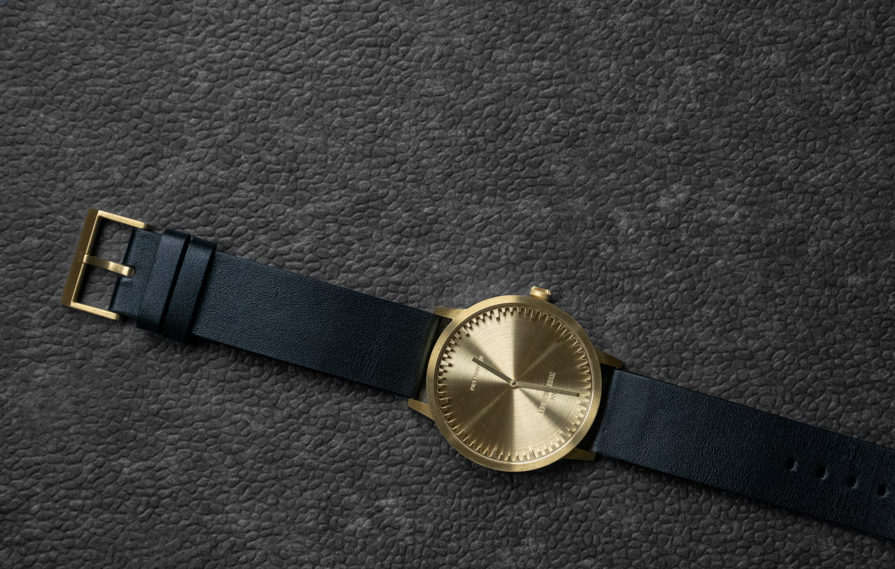 Tube watch T40 brass / black leather strap - LEFF amsterdam